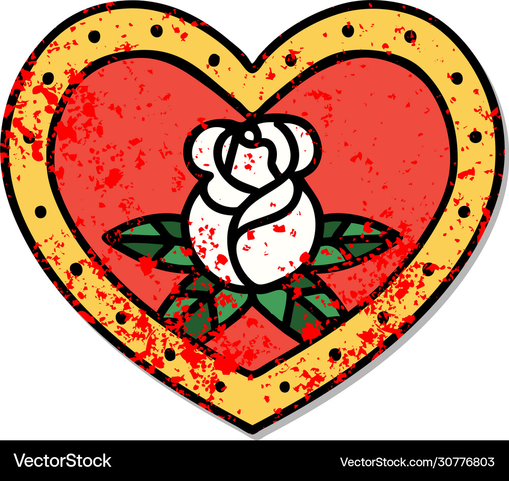 Traditional distressed sticker tattoo a heart Vector Image