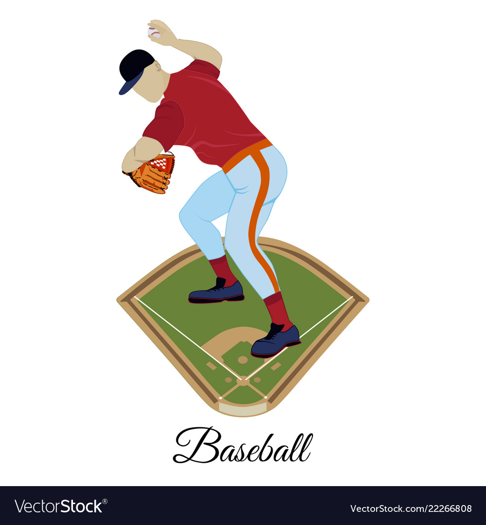 Baseball pitcher throwing ball flat Royalty Free Vector