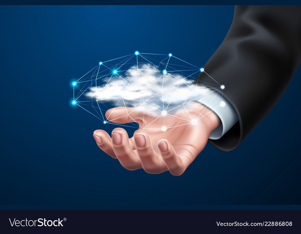 Cloud computing man holding with dots Royalty Free Vector