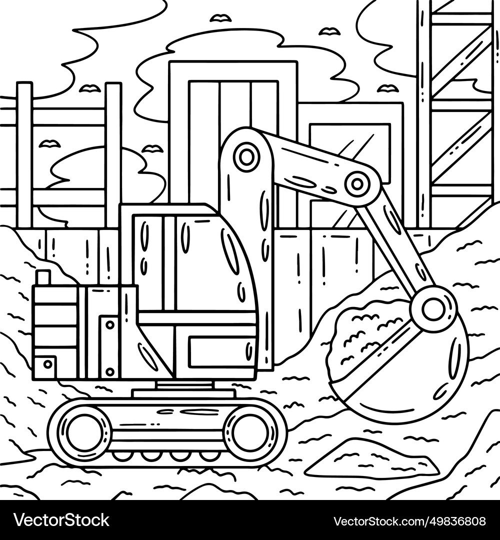 Construction excavator coloring page for kids Vector Image