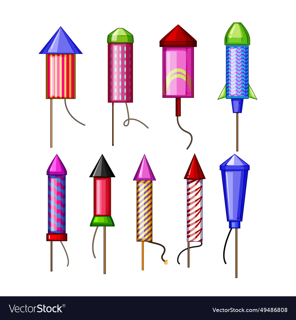 Firework rocket set cartoon Royalty Free Vector Image