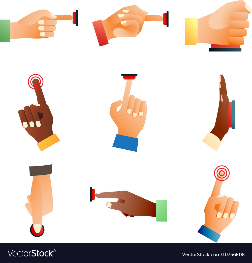 Hands push buttons set Royalty Free Vector Image Hands push buttons set Royalty Free Vector Image