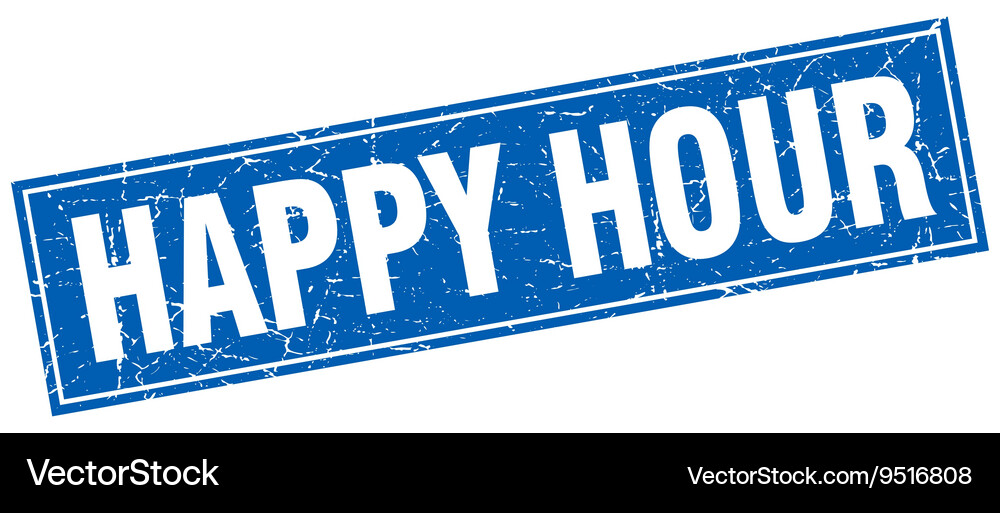 Happy hour blue square grunge stamp on white Vector Image