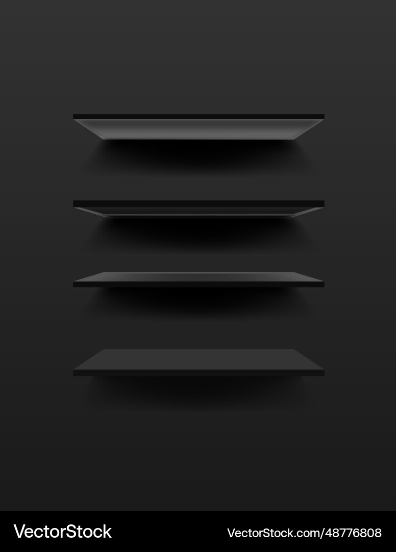 Horizontal black shelves on the dark wall Vector Image