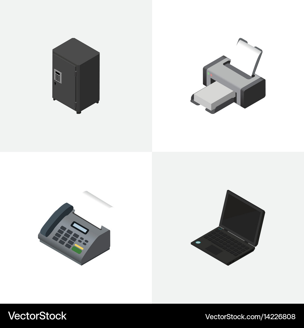 Isometric cabinet set office phone laptop Vector Image