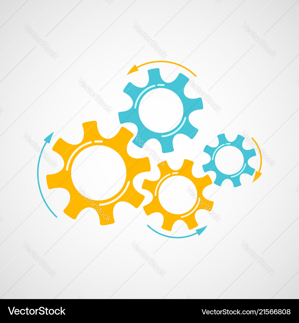 Orange and blue cog and gear cooperation concept Vector Image