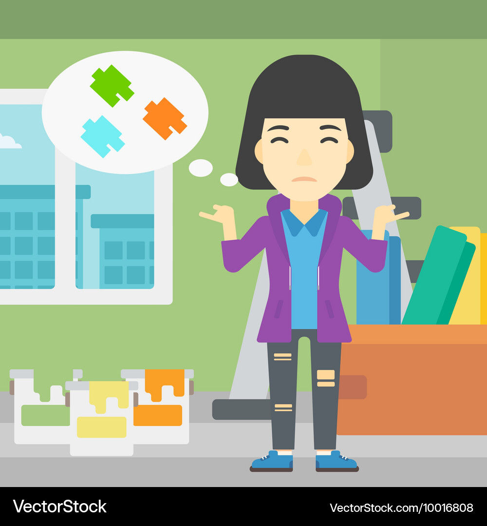 Woman choosing paint color Royalty Free Vector Image