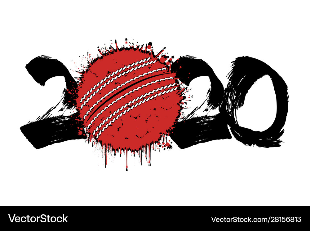 Abstract numbers 2020 and cricket ball from blots Vector Image