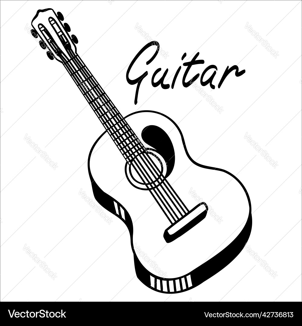 Acoustic guitar outline sketch Royalty Free Vector Image