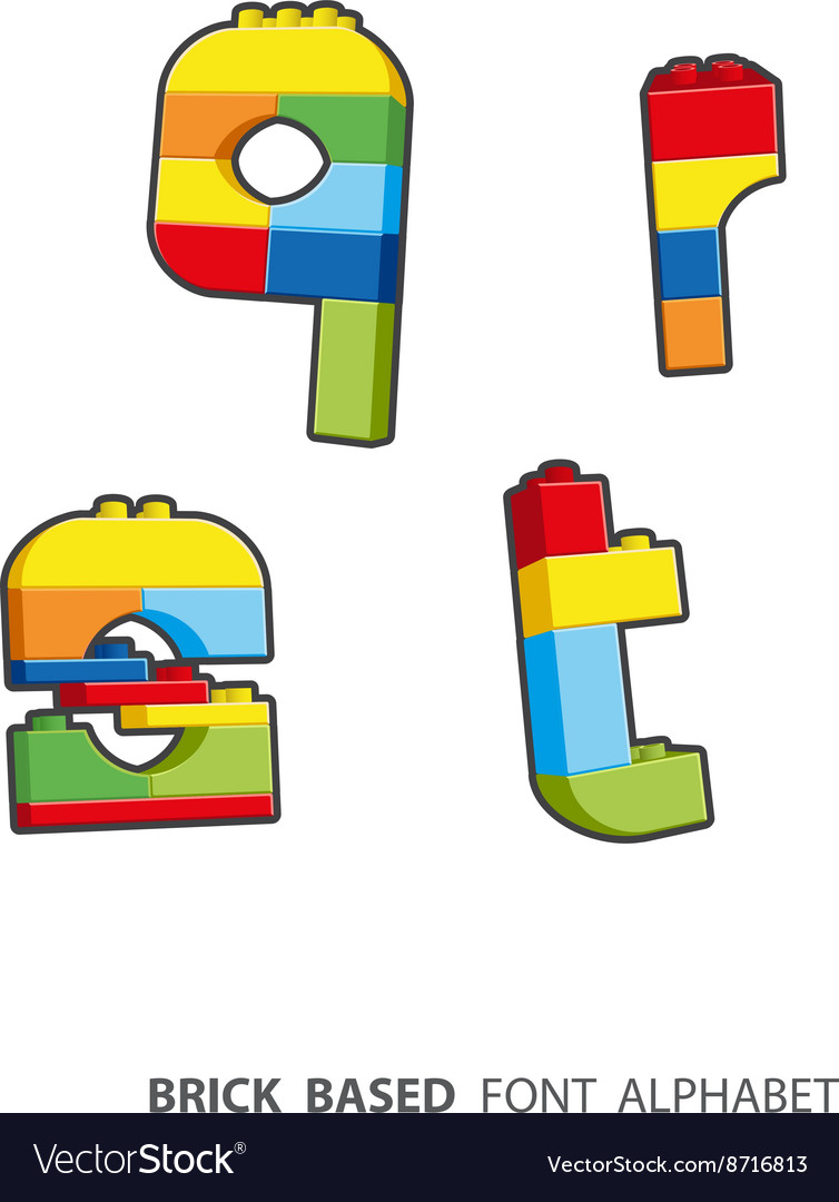 Alphabet set created from playing bricks Lower Vector Image
