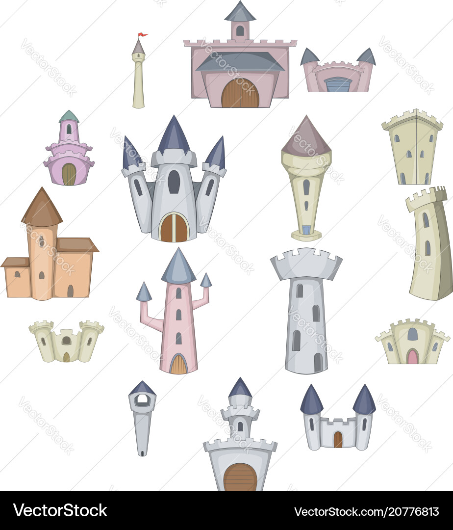 Castle tower icons set cartoon style Royalty Free Vector