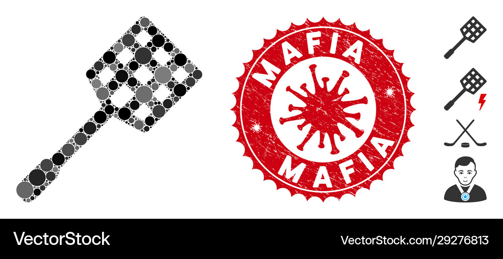 Collage racket icon with coronavirus grunge mafia Vector Image