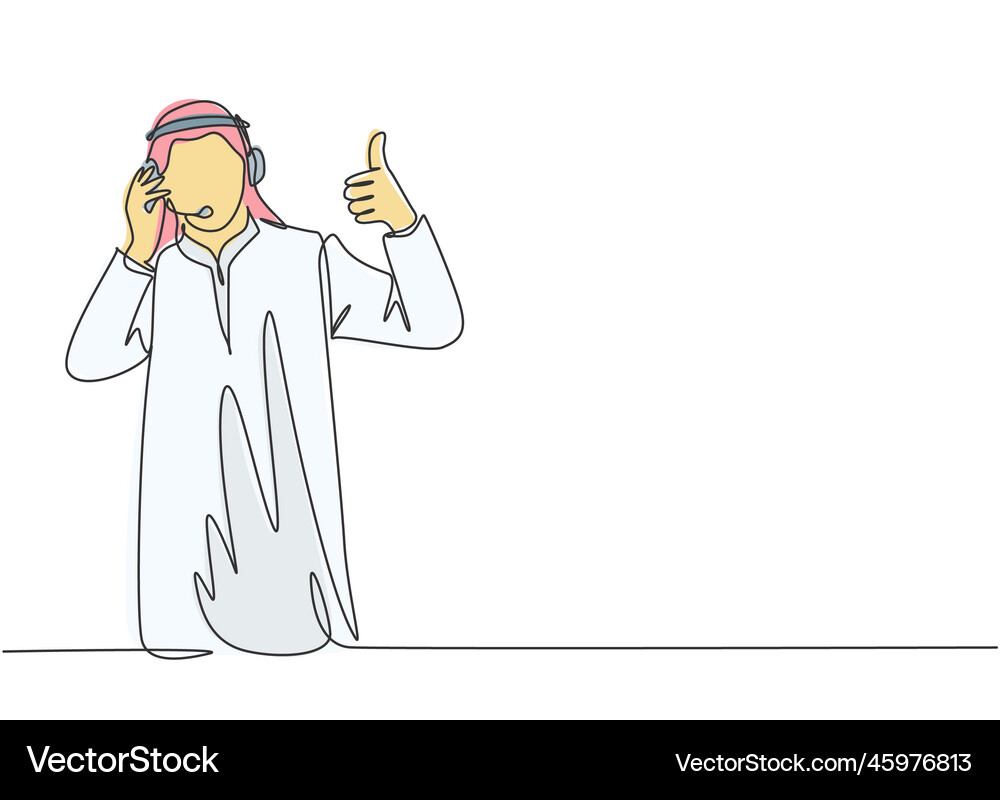 One continuous line drawing of young muslim Vector Image