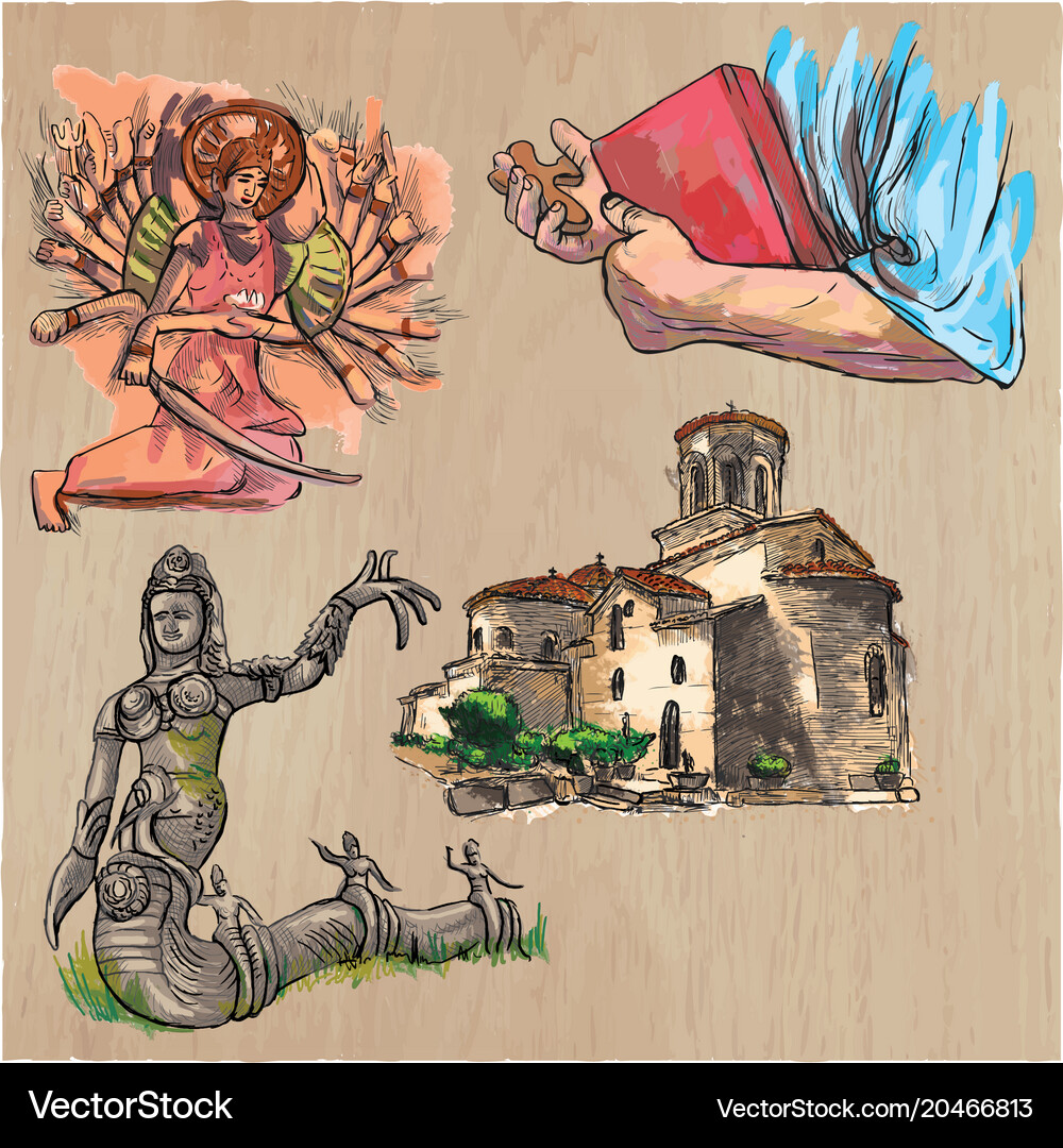 Religion around world - an hand drawn Royalty Free Vector
