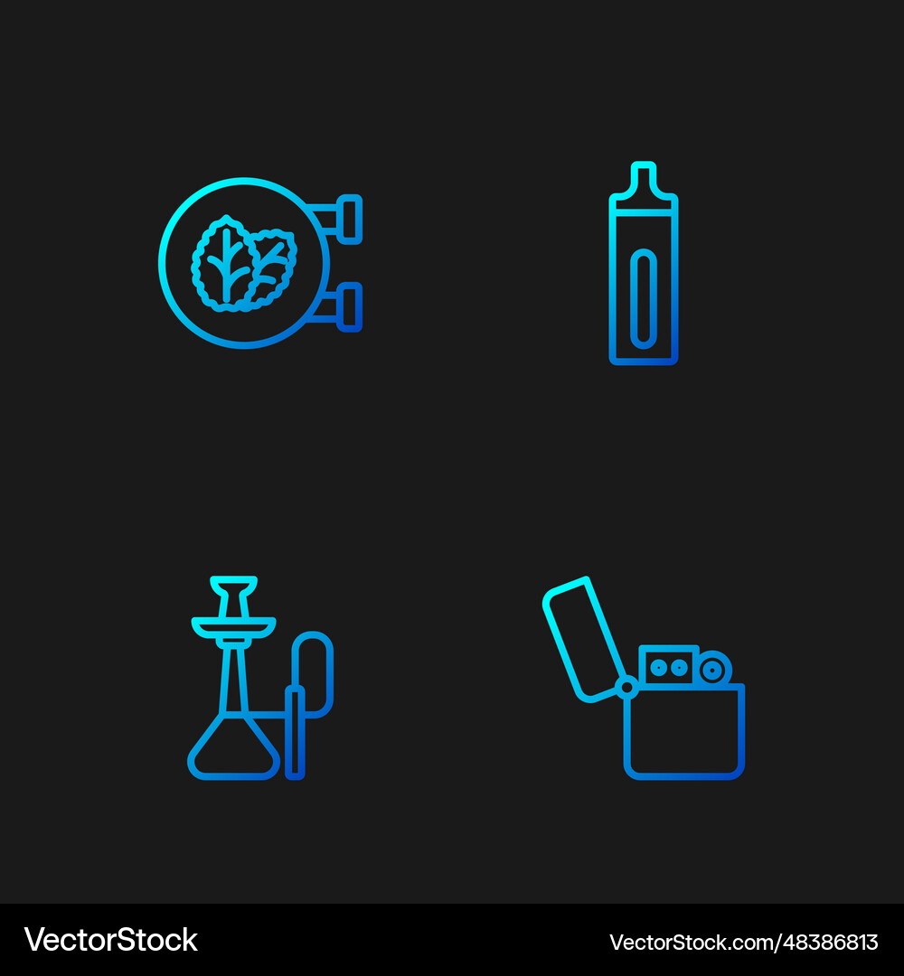 Set line lighter hookah tobacco leaf shop Vector Image