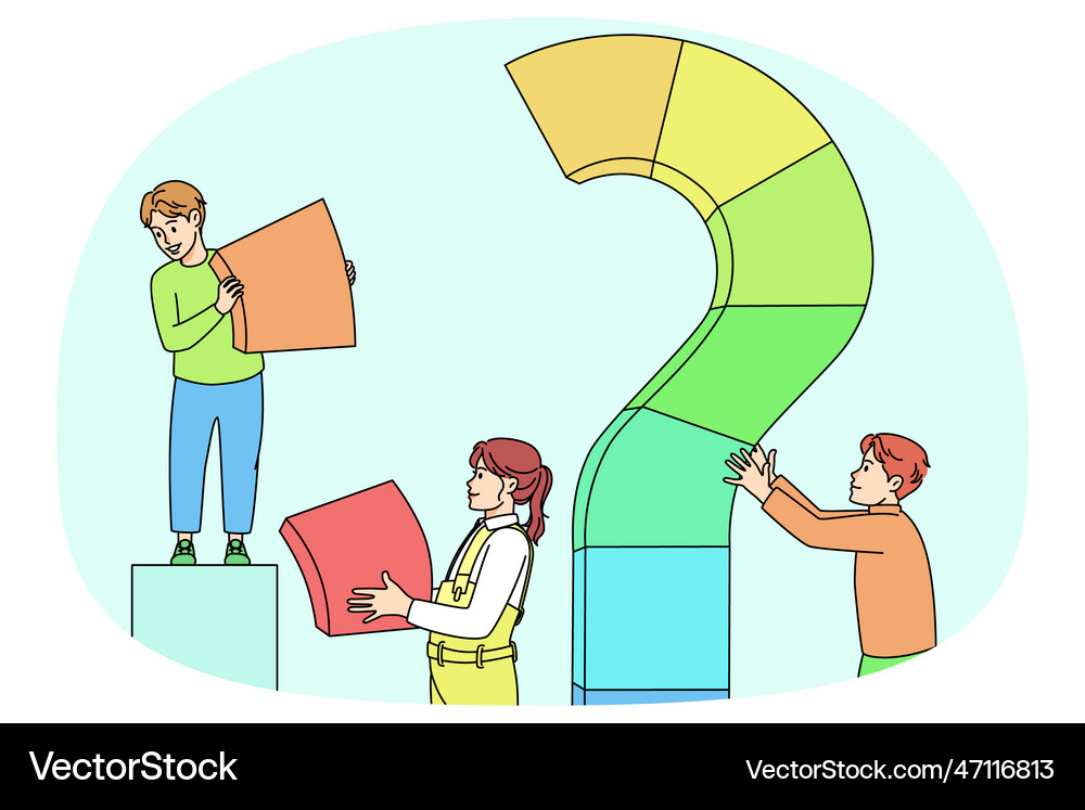 Smiling children put pieces together forming Vector Image