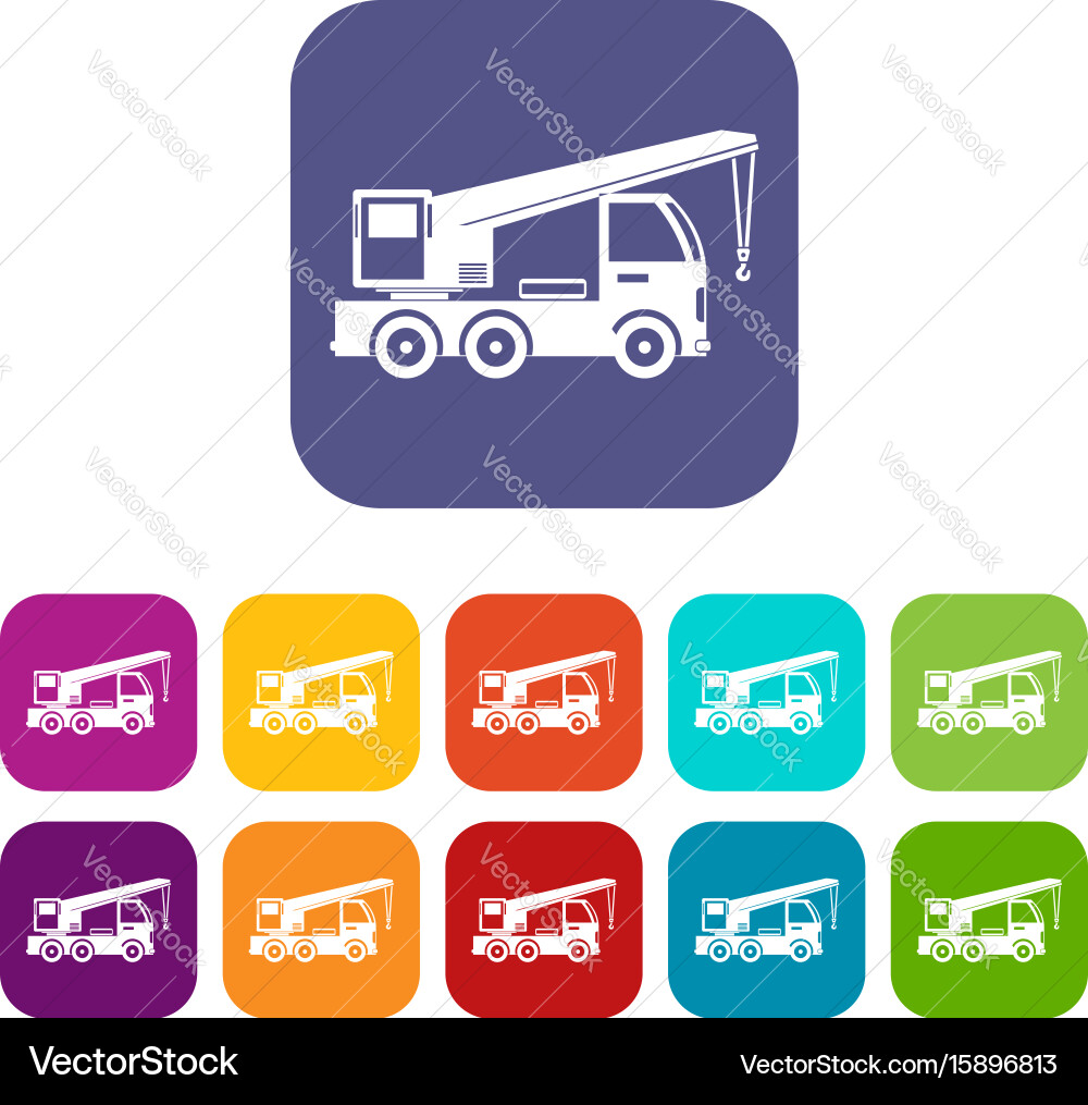 Truck mounted crane icons set Royalty Free Vector Image
