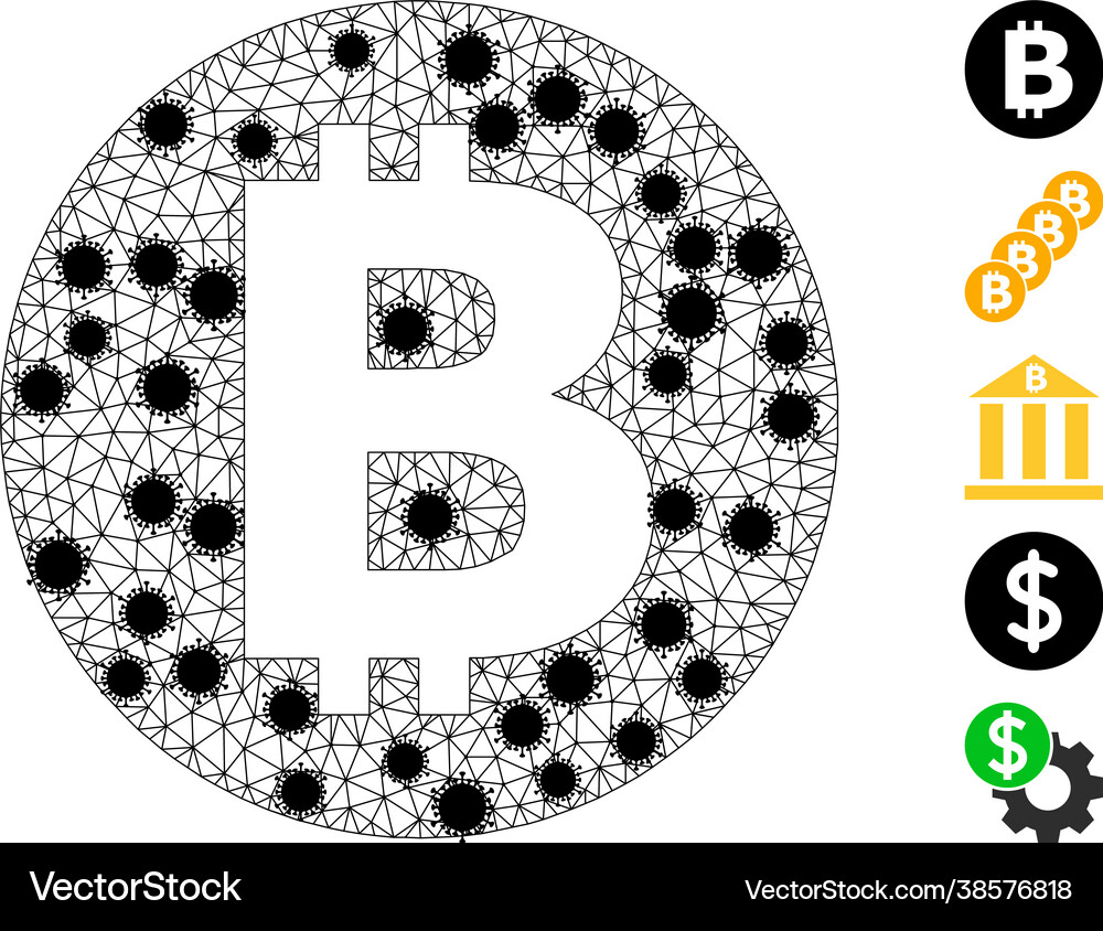 Bitcoin wireframe mesh icon with infection parts Vector Image