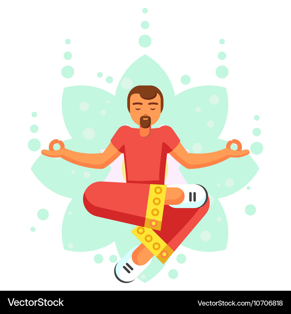 Blue yoga pose man skill flat cartoon Royalty Free Vector