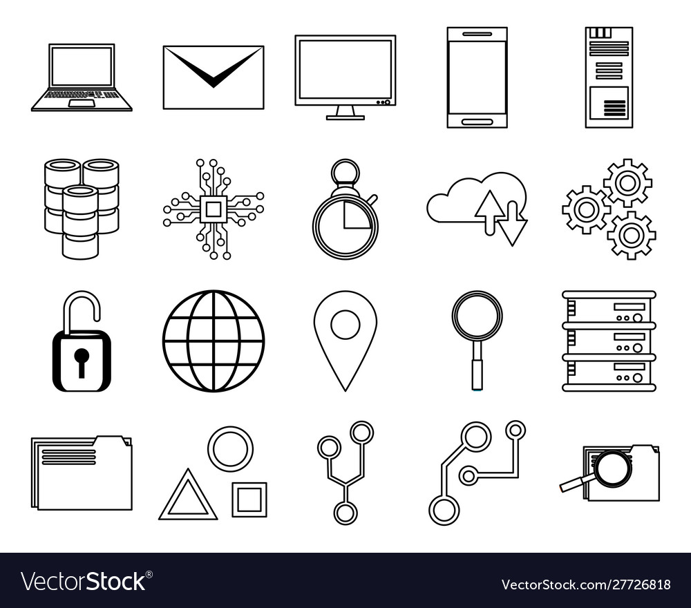 Bundle data center transfer information icons Vector Image