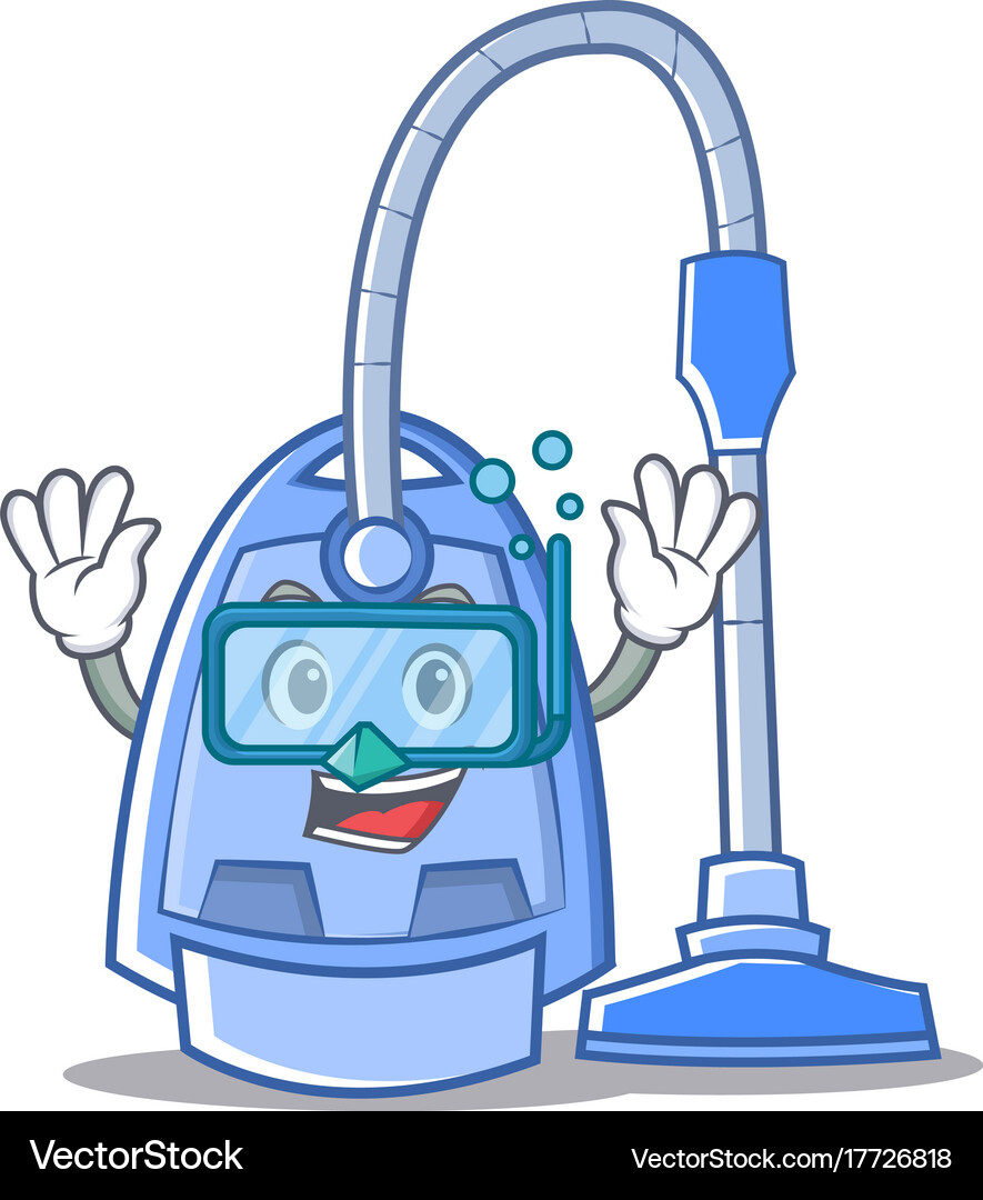 Diving vacuum cleaner character cartoon Royalty Free Vector