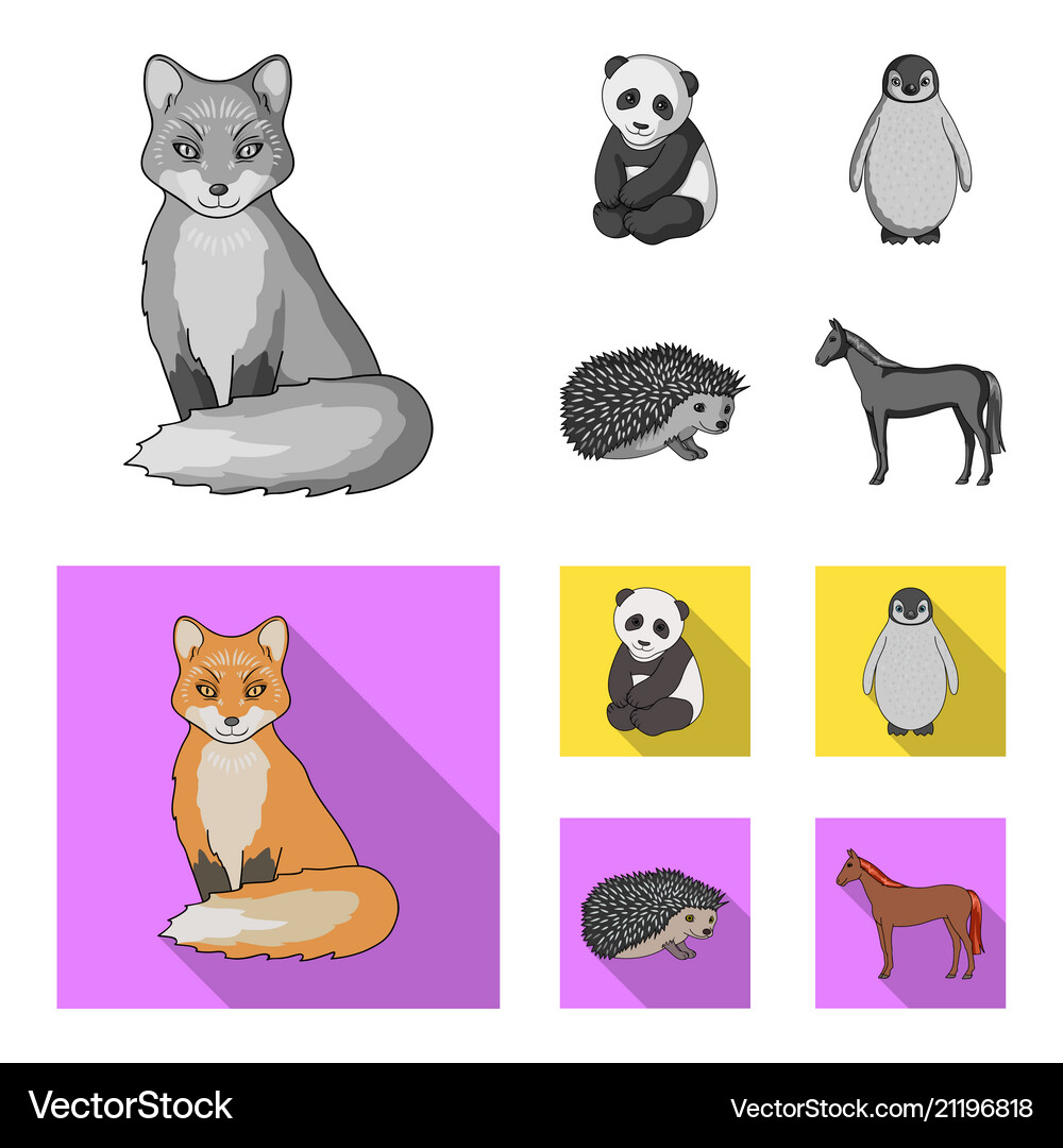 Fox panda hedgehog penguin and other animals Vector Image