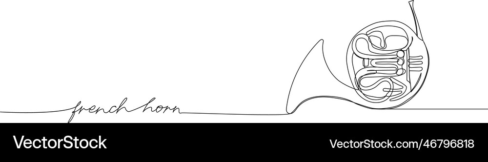 French horn one line art continuous line drawing Vector Image