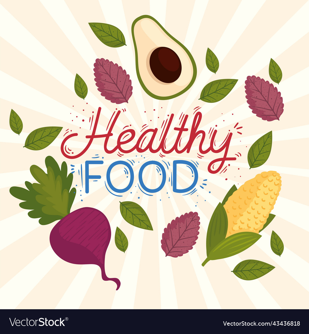 Healthy food lettering and vegetables Royalty Free Vector
