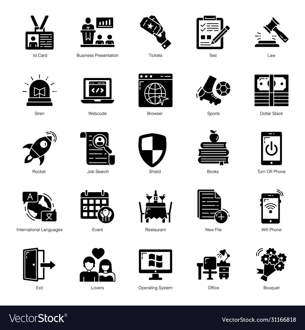 Pack business glyph icons Royalty Free Vector Image