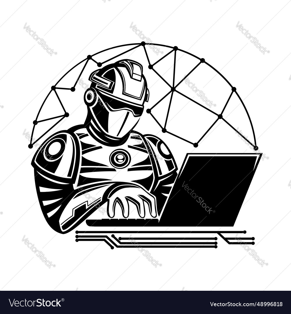 Robot icon with laptop Royalty Free Vector Image