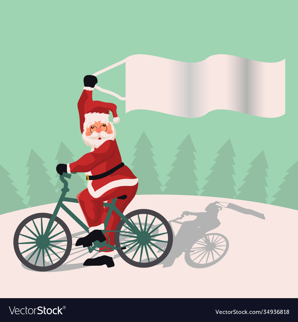 Santa claus in his red suit riding a bike Vector Image