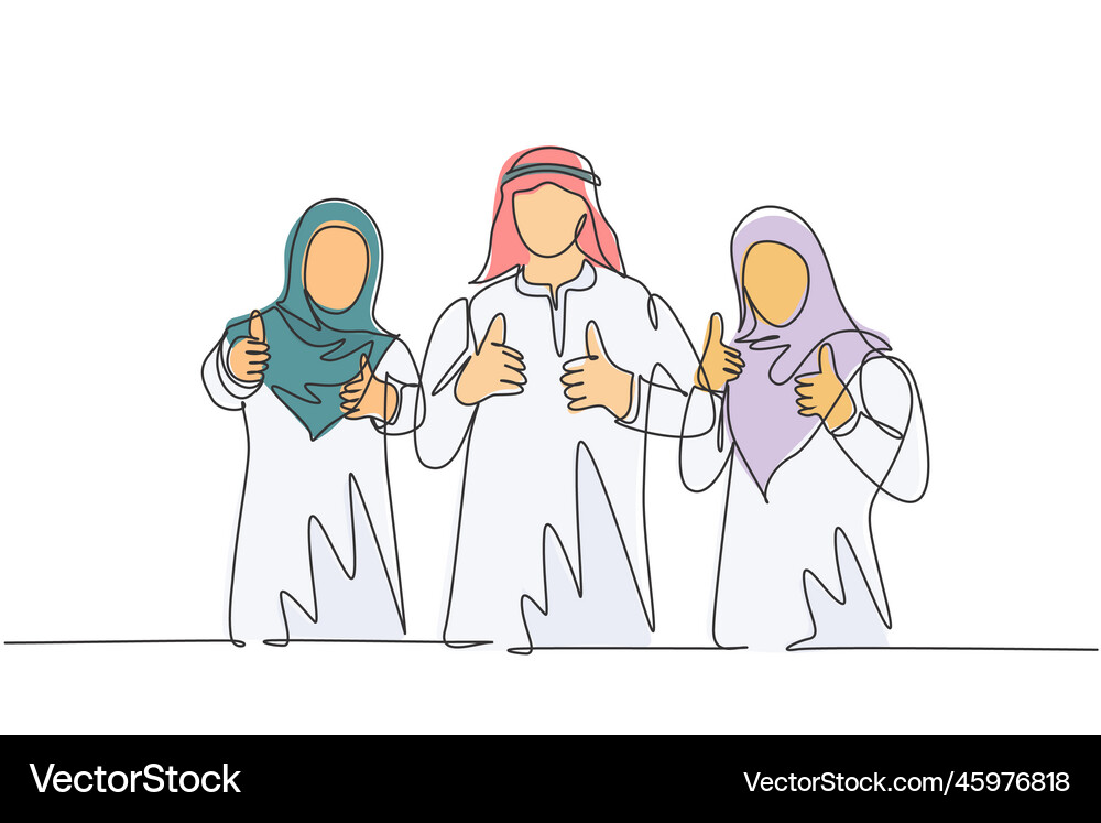 Single continuous line drawing of young muslim Vector Image