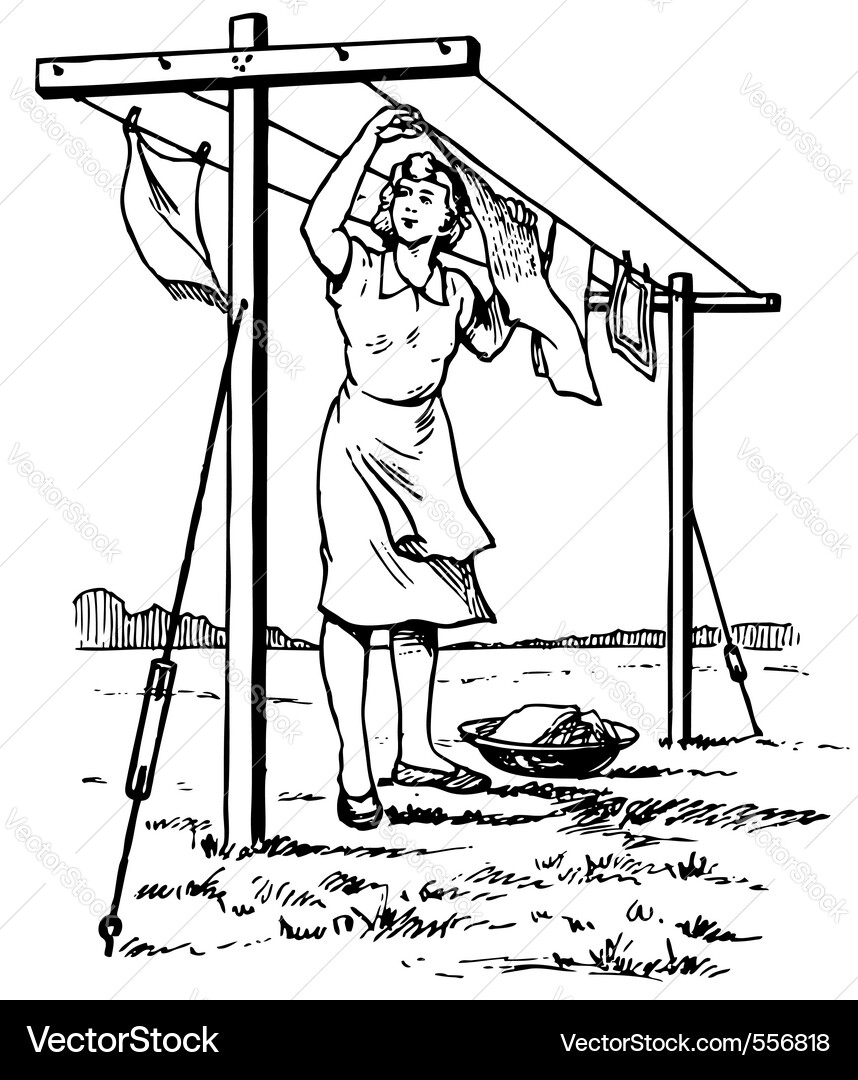 Woman hangs the linen Royalty Free Vector Image