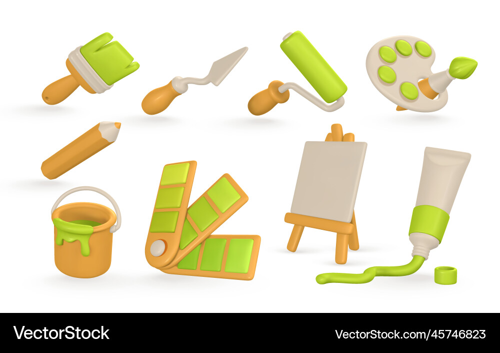 3d realistic tools for paint easel paint tube Vector Image
