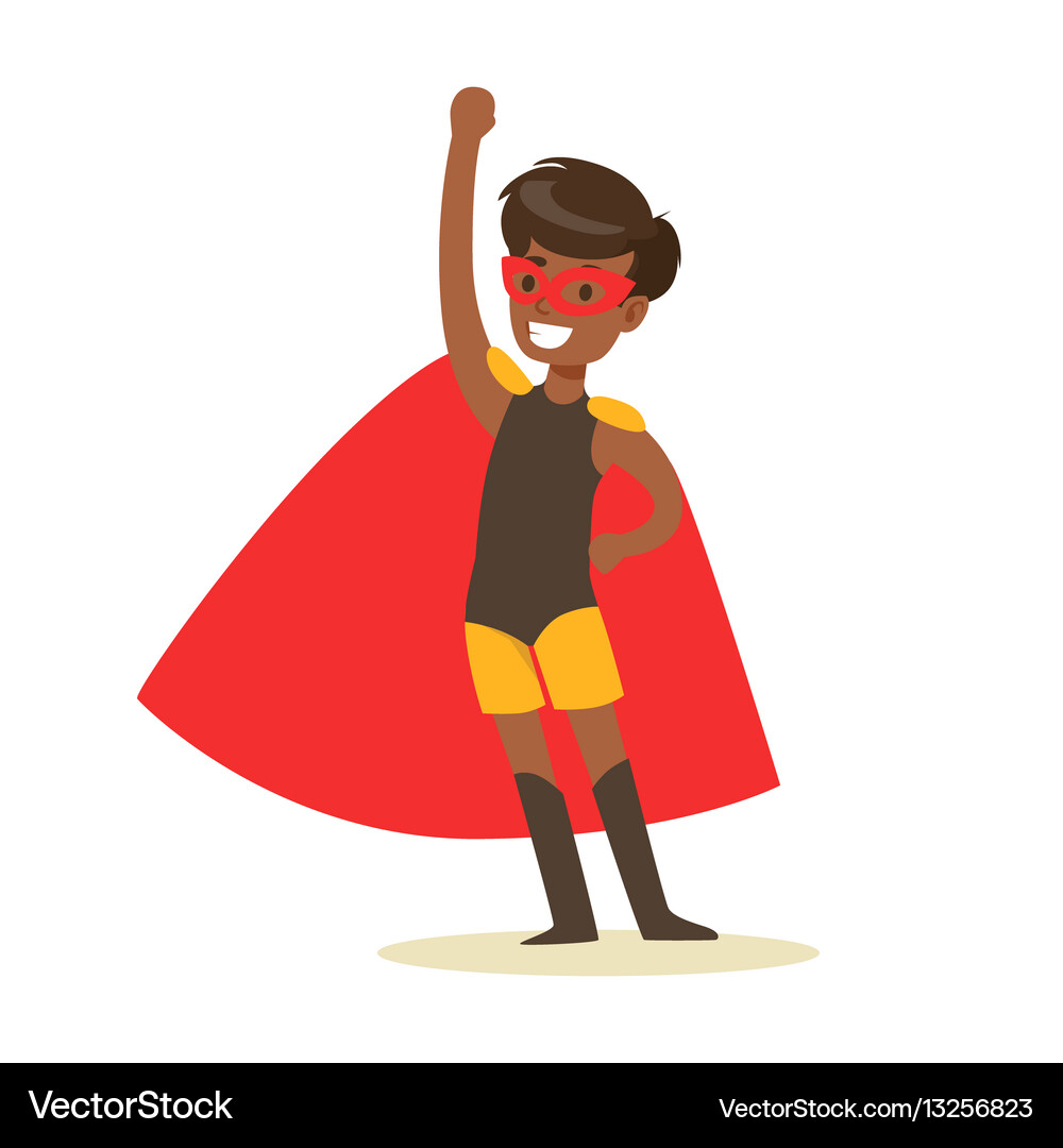 Boy pretending to have super powers dressed in Vector Image
