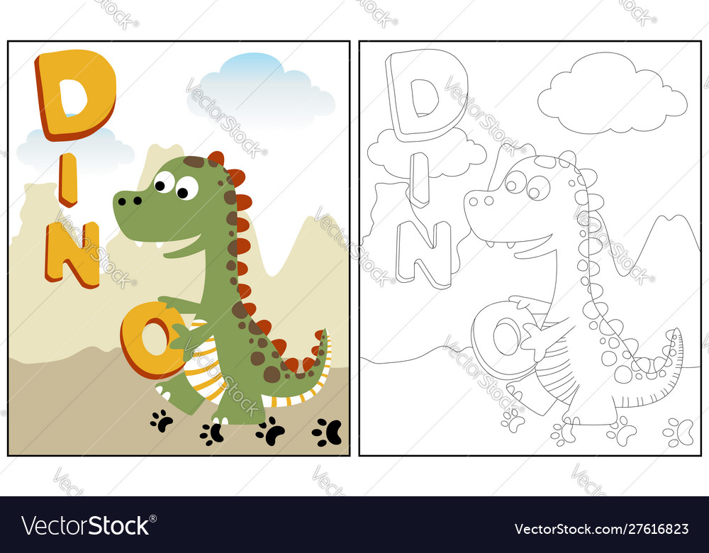 Cartoon dinosaurs learn to letter coloring page Vector Image