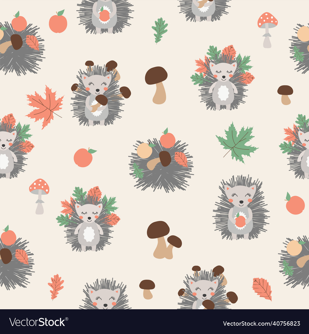 Cute seamless pattern with hedgehog mushrooms Vector Image
