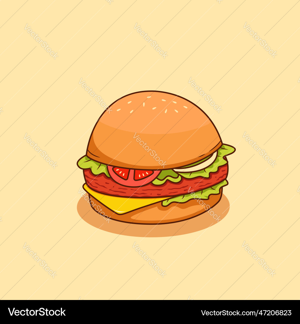Delicious burger with ham meat and cheese Vector Image