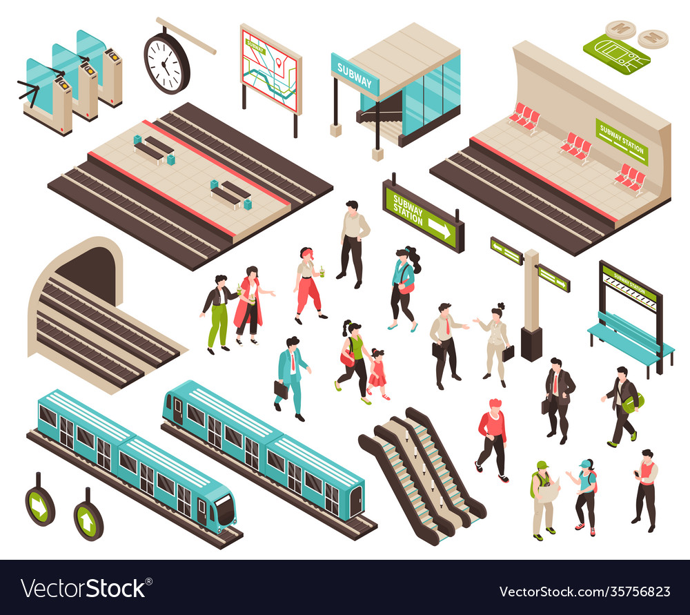Isometric subway constructor set Royalty Free Vector Image