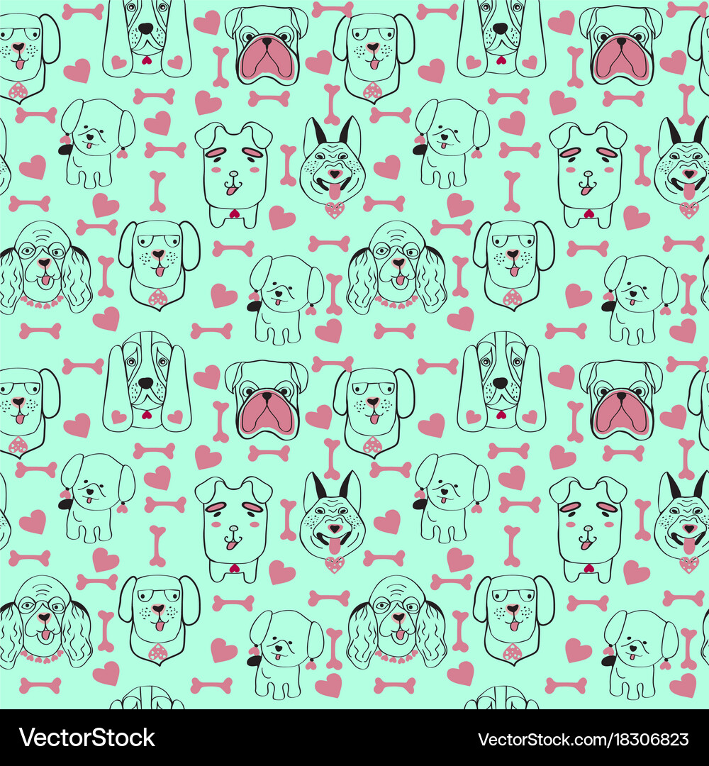 Pattern with pet cute dogs trendy background in Vector Image