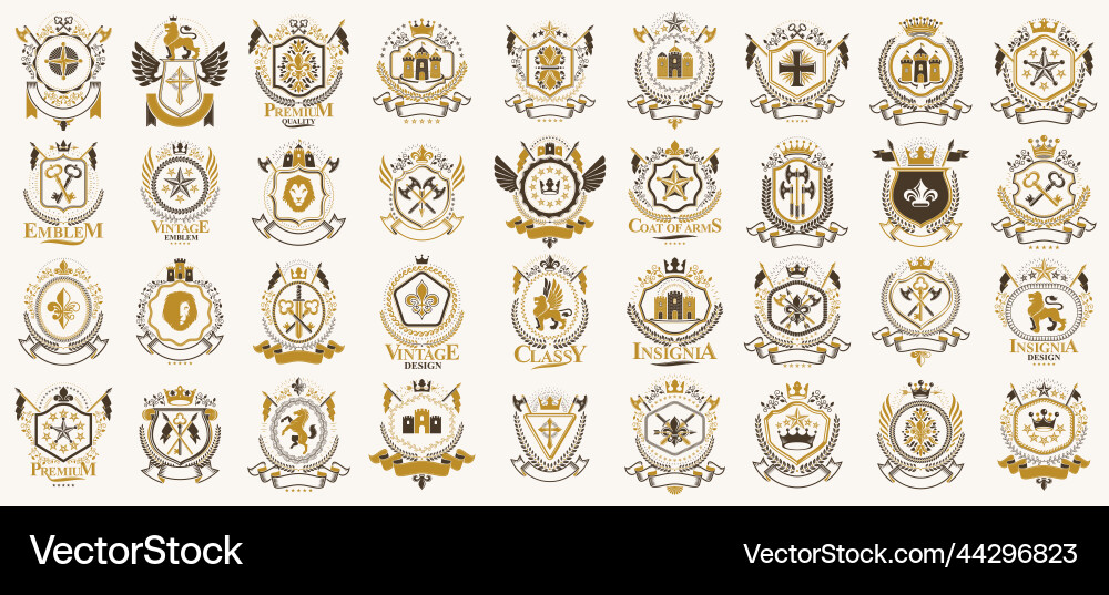 Vintage heraldic emblems big set antique heraldry Vector Image