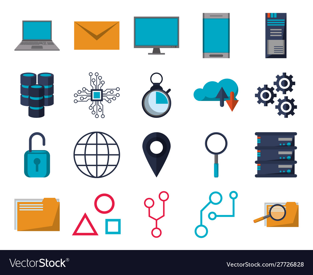Bundle data center transfer information icons Vector Image