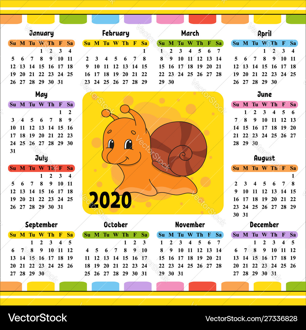 Calendar for 2020 with a cute character fun Vector Image