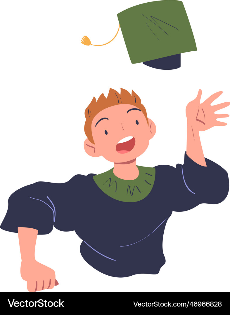 Joyful man graduate character throwing academic Vector Image