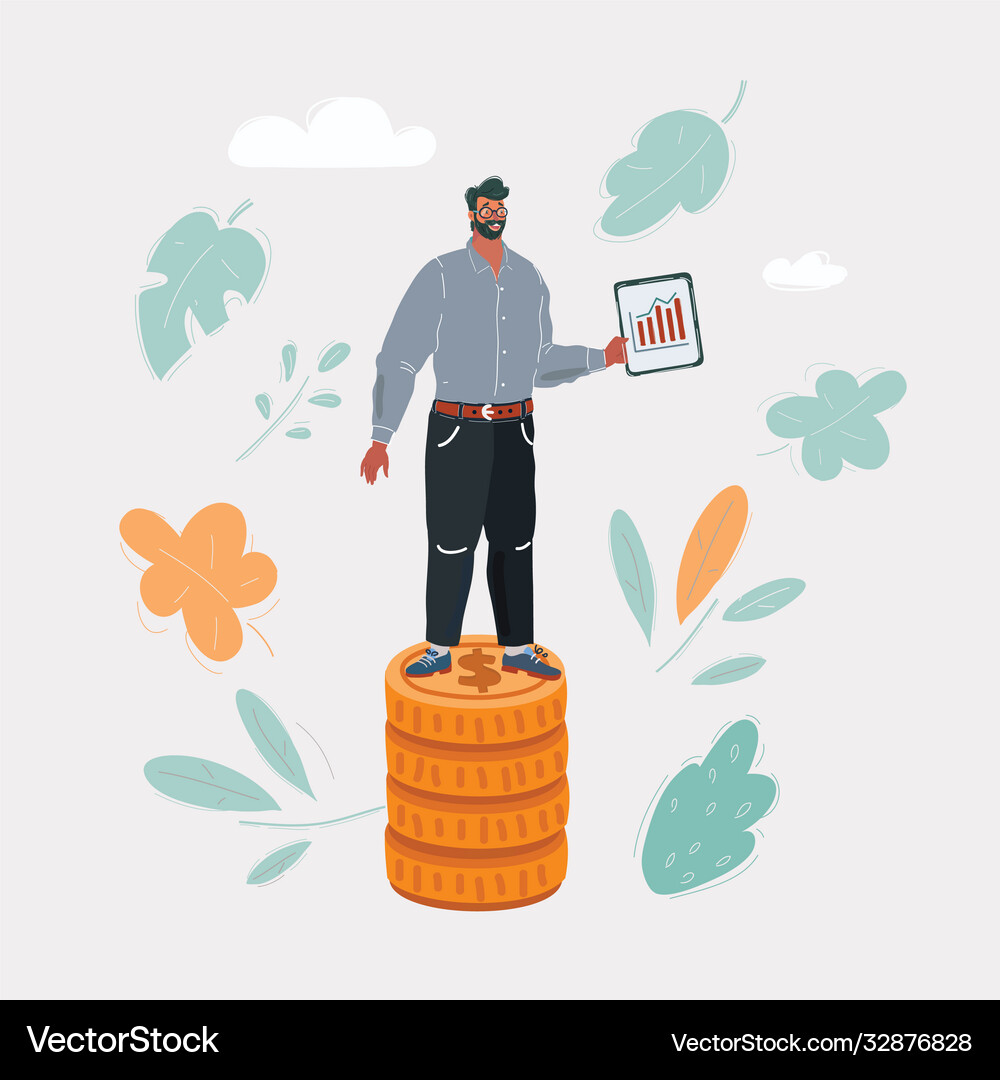 Man stand on stack on money Royalty Free Vector Image