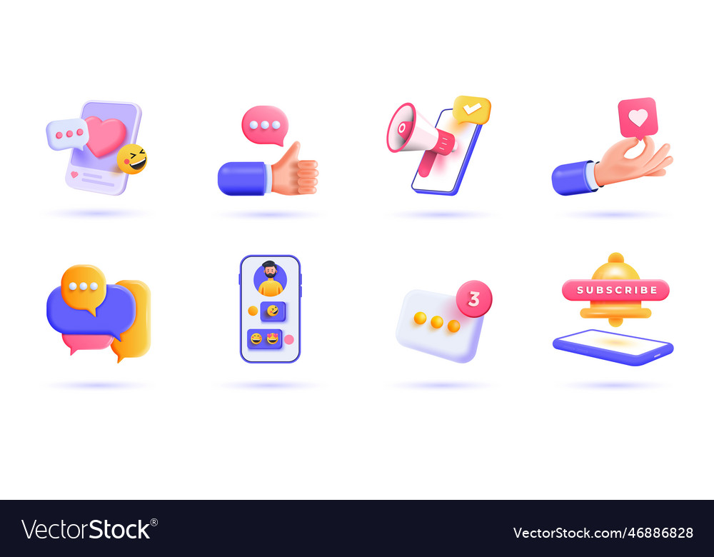 Modern 3d social media icons Royalty Free Vector Image
