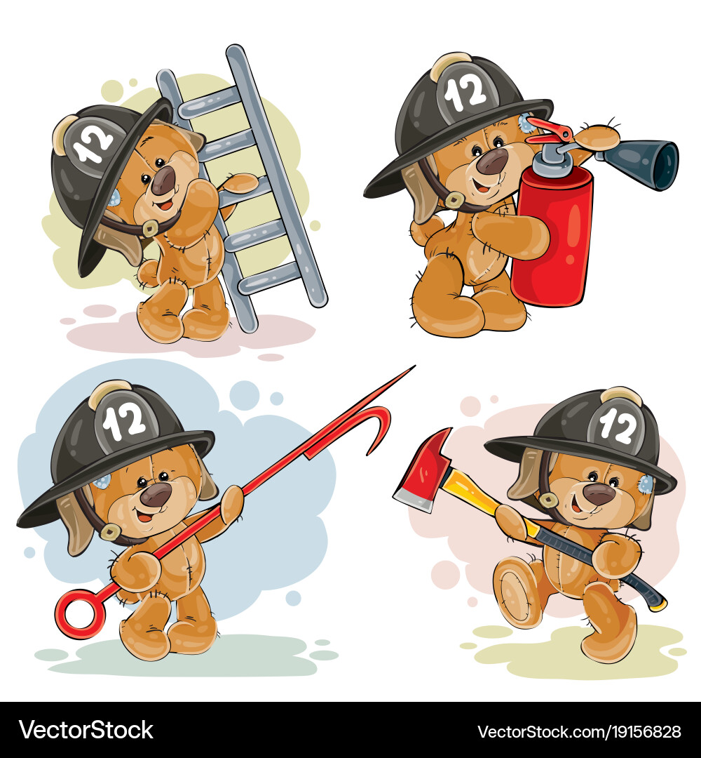 Set teddy bears firefighters cartoon characters Vector Image
