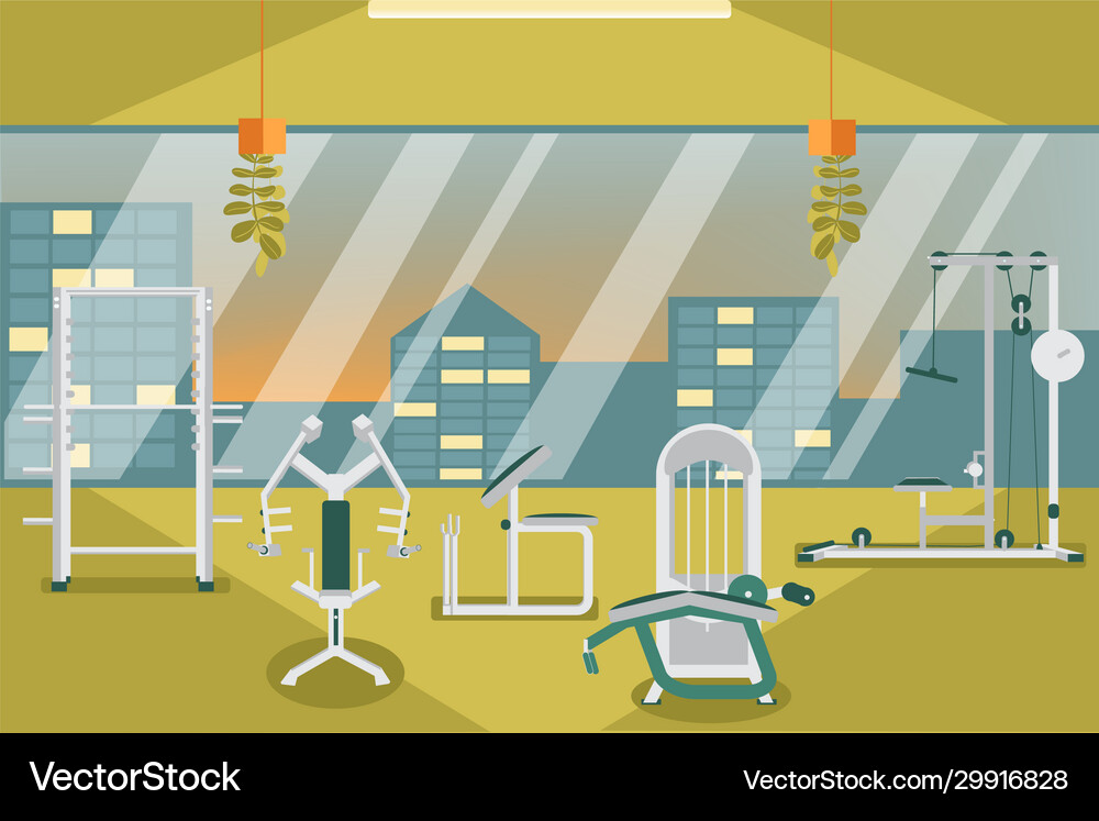 Sport gym interior room with panoramic window Vector Image