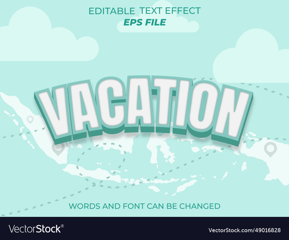 Vacation text effect font editable typography 3d Vector Image