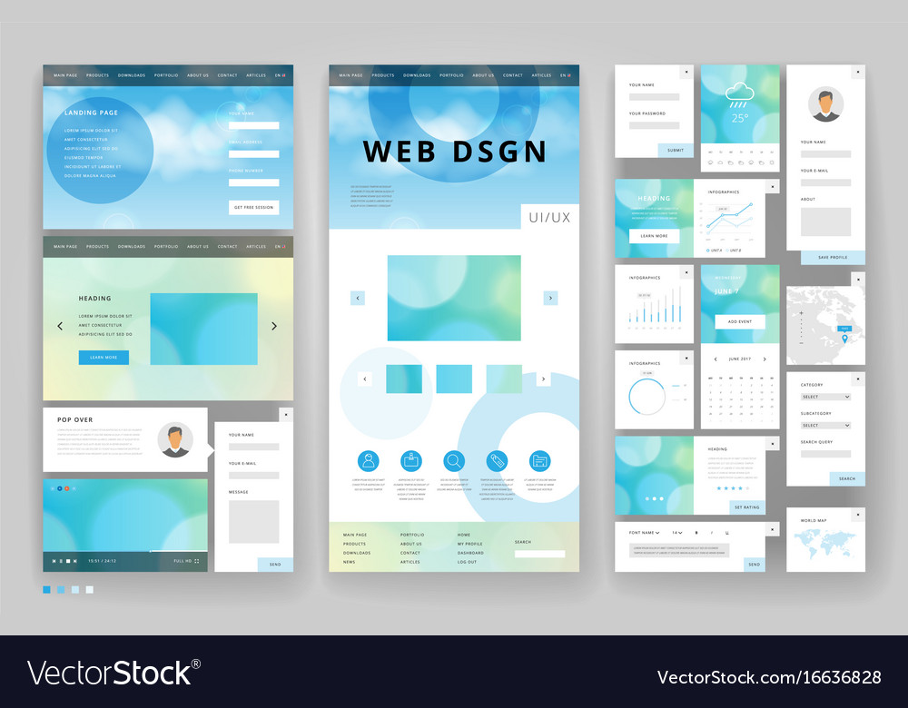 Website template design with interface elements Vector Image